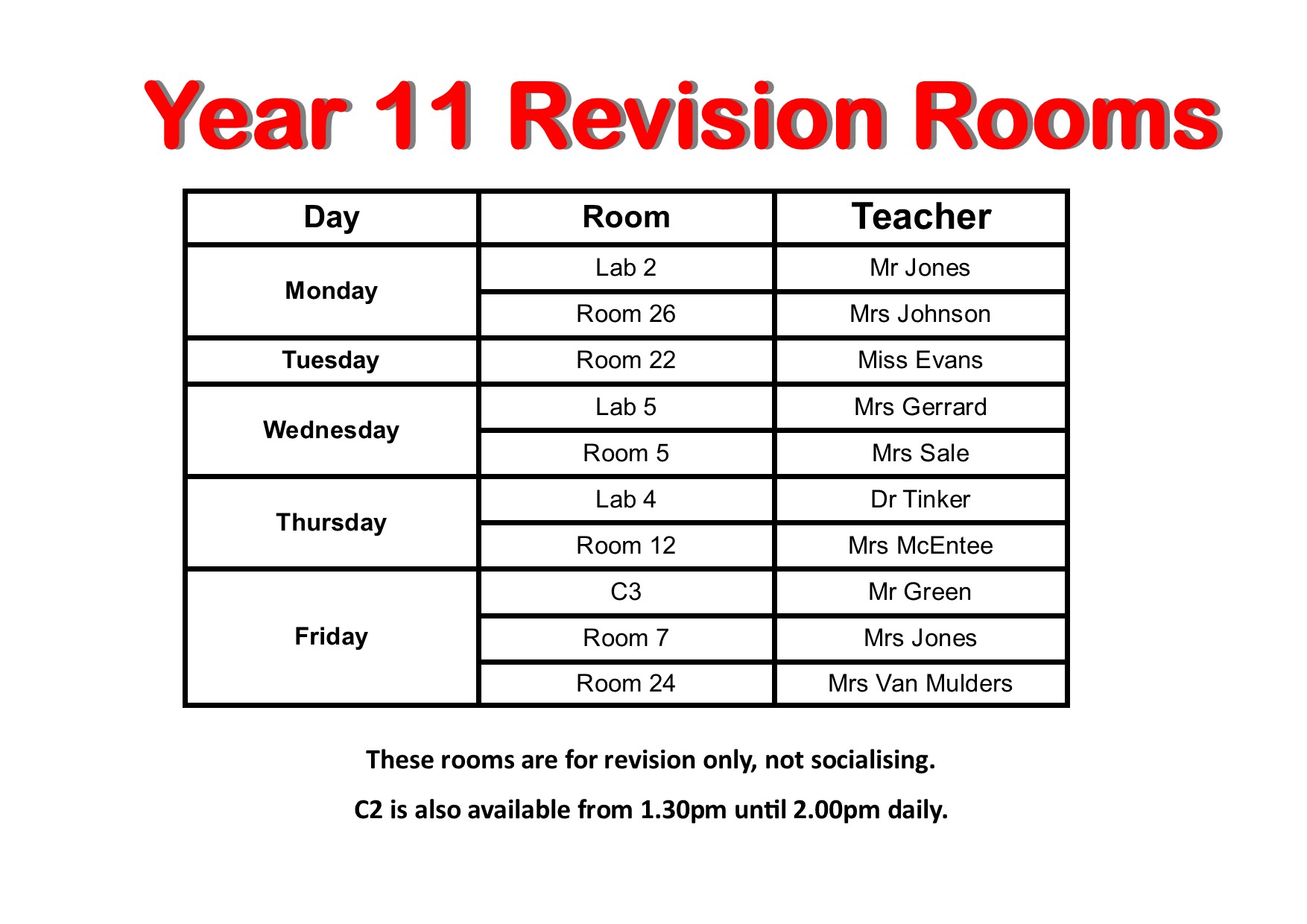Year 11 Revision Rooms - The Corbet School
